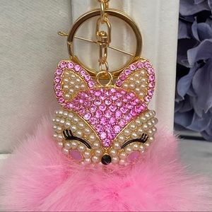 Accessories | Crystal Fox Fluffy Pink Pom Pom On A Gold Keychain | Poshmark